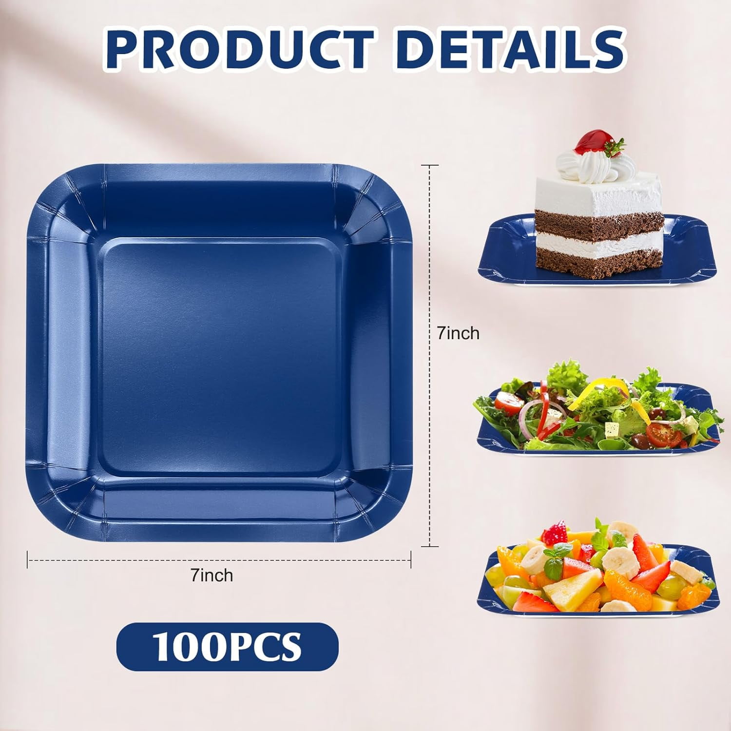 YUYAN-100 Pack 7 Inch Paper Square Plates Appetizer Disposable Cake ...