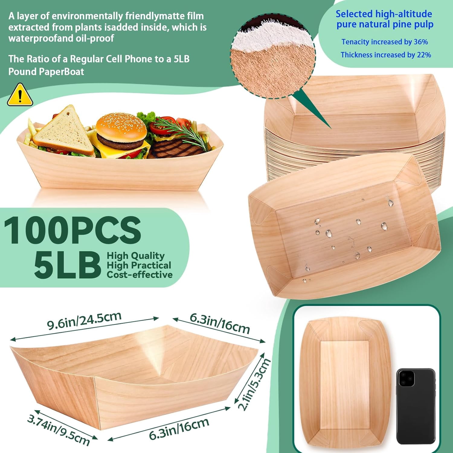 YUYAN-100 Pack Extra Large 5LB Paper Food Boats Trays Disposable Paper ...