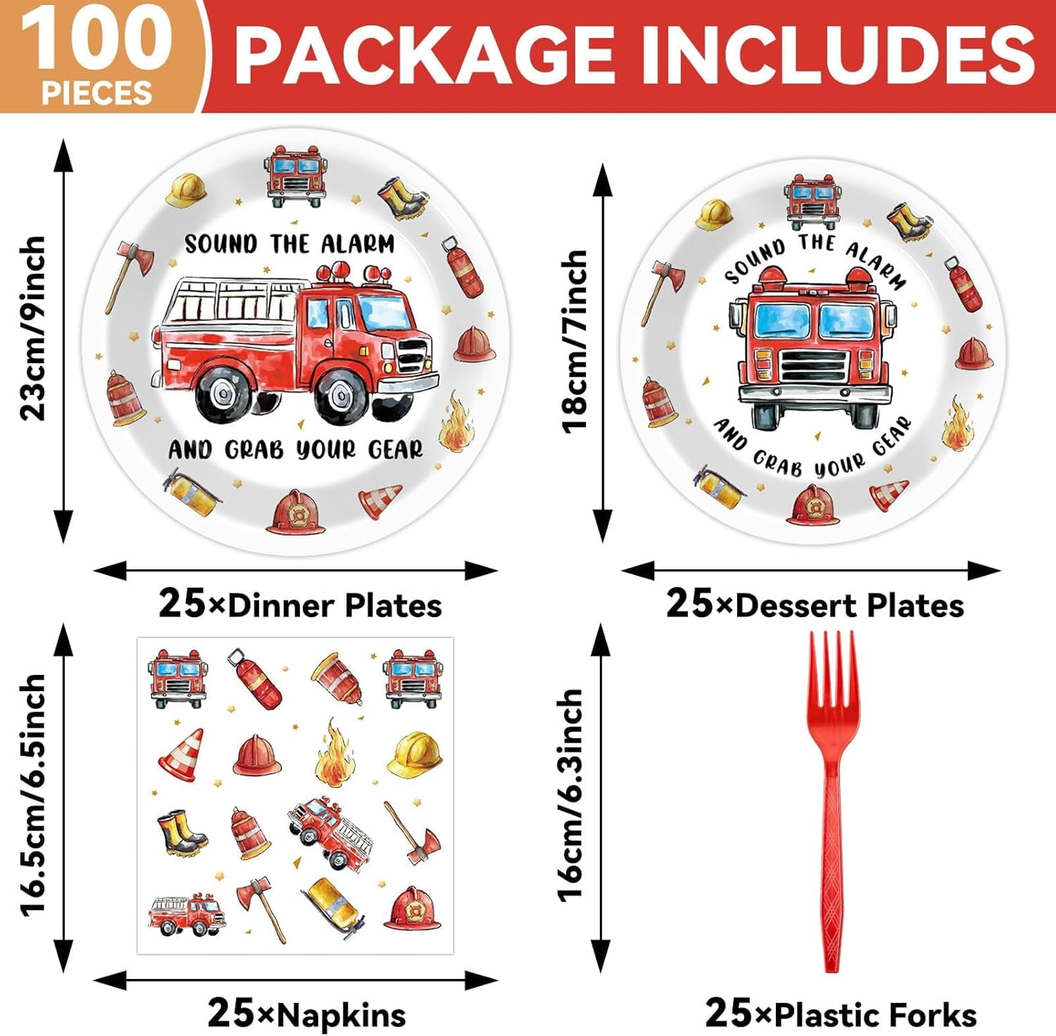 YUYAN-100Pcs Firetruck Birthday Party Decorations Watercolor ...