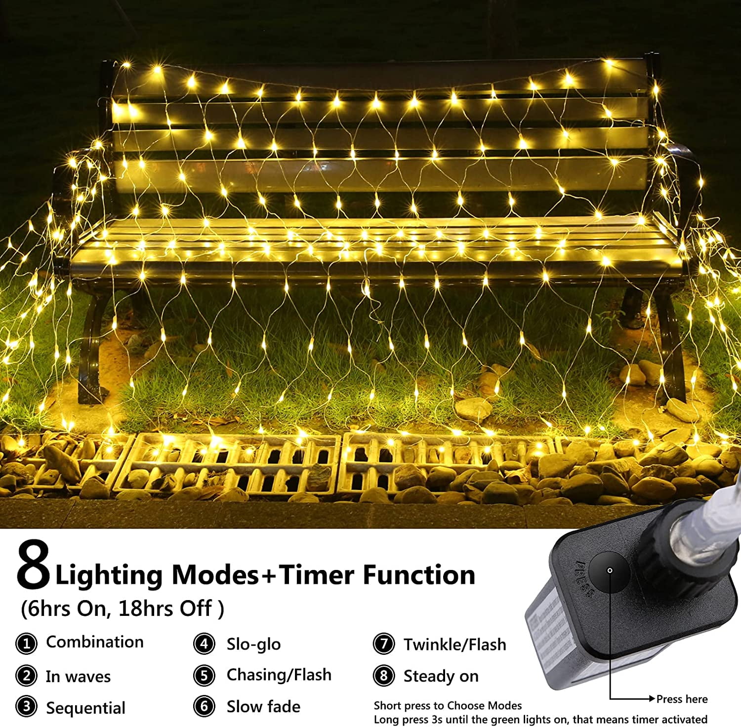 YUYAN-11.5ft x 5ft Christmas Net Lights Outdoor, 360 LED Net Lights ...