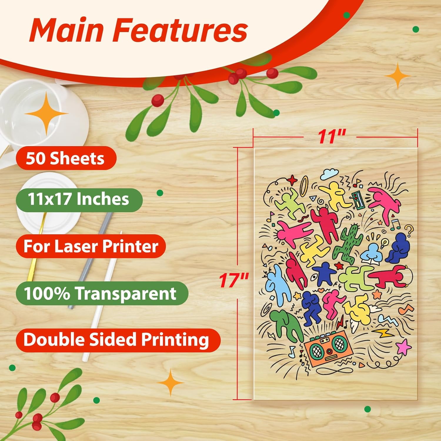 YUYAN-11x17 Laser Transparency Film OHP 50 Pack Acetate Sheets Clear ...