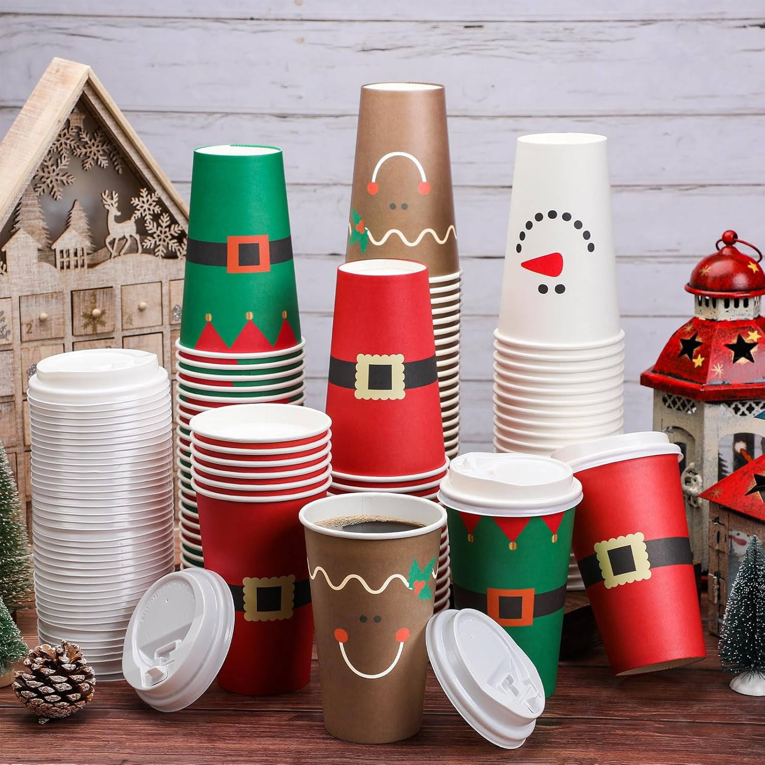 YUYAN-12 oz 72 Pcs Christmas Coffee Paper Cups with Lids Disposable ...