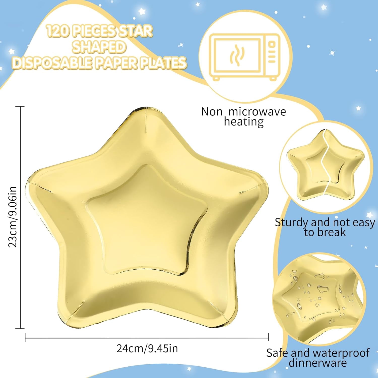 YUYAN-120pcs Thick Gold Star Shaped Paper Plates Disposable Star Party ...
