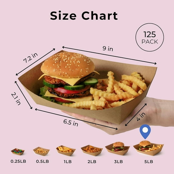 YUYAN-[125 Pack 5 lb Paper Food Trays Heavy Duty Disposable Food Boat ...