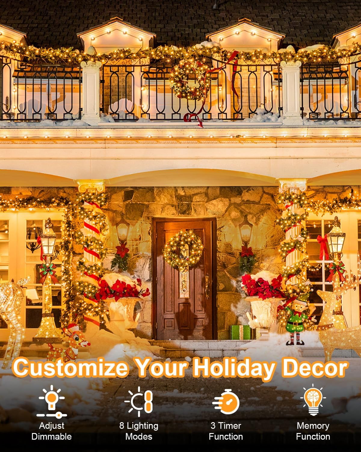 YUYAN-125FT 380 LED Warm Christmas Lights, Plug in Christmas String ...