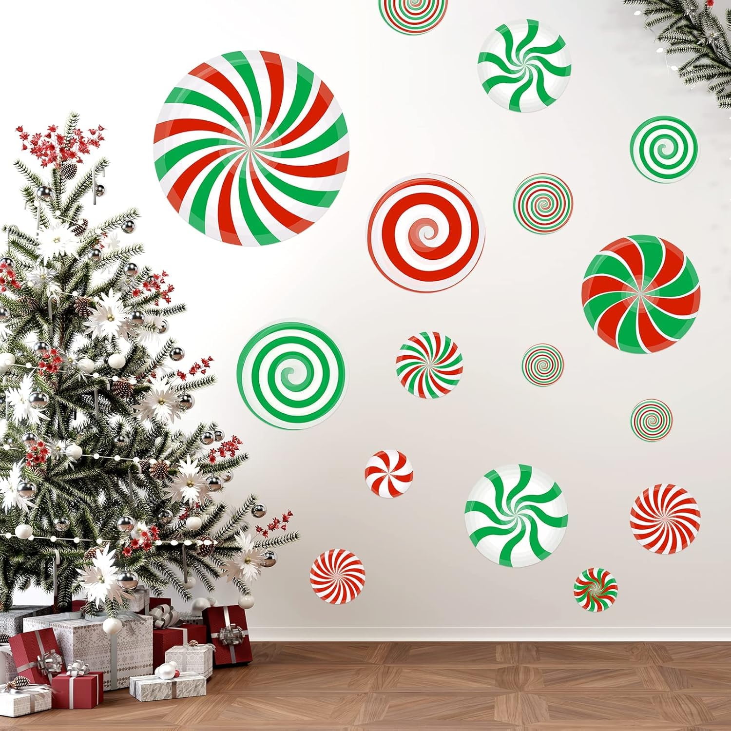 YUYAN-126 Pcs Christmas Candy Wall Decals Decorations Christmas Wall ...