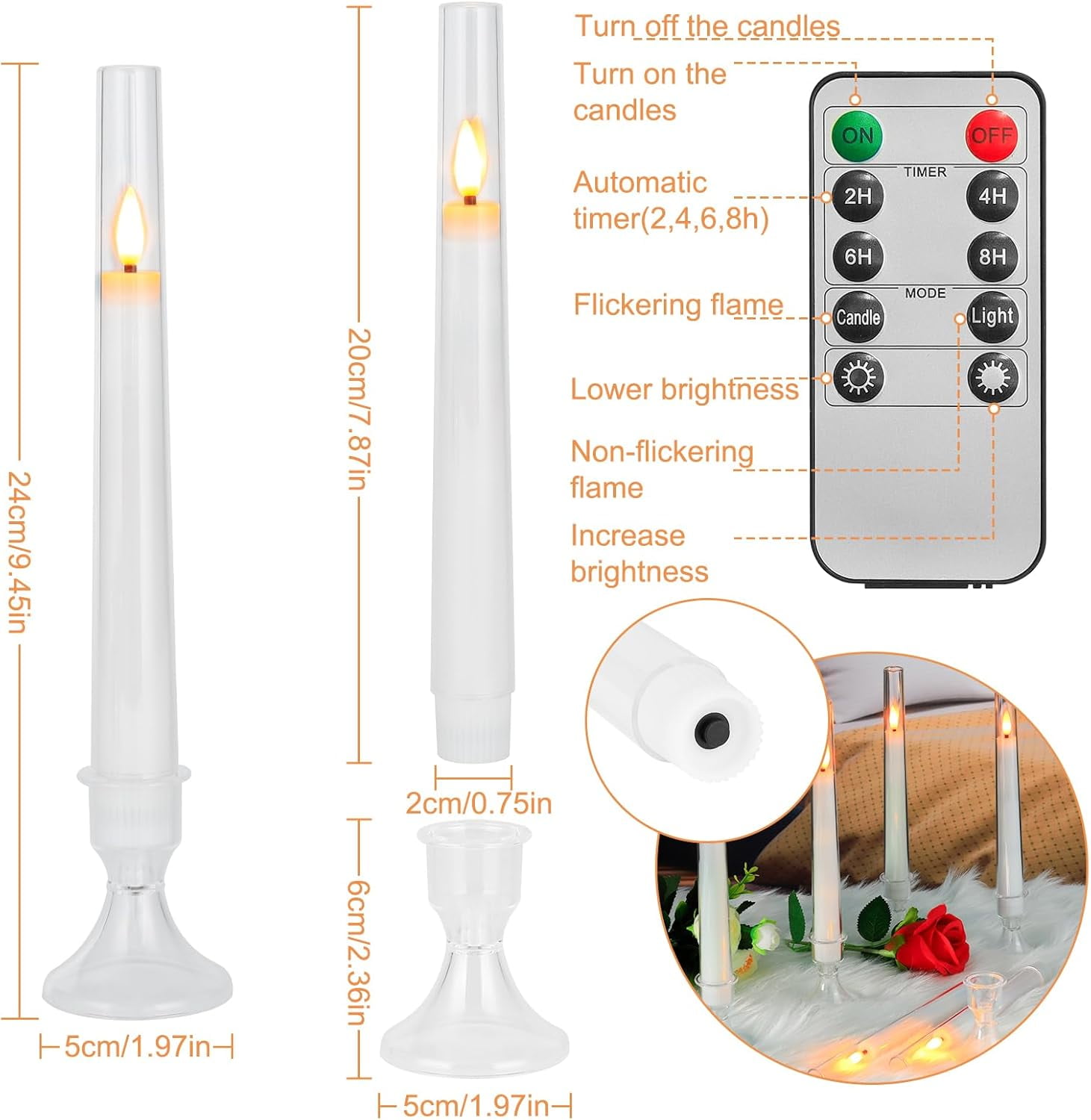 YUYAN-12PC Flameless Taper Candles - LED Candles, Flickering Design ...