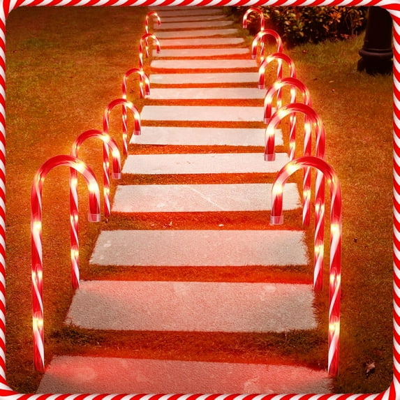 YUYAN-12Pack Christmas Decorations Candy Cane Lights,16" Lighted ...