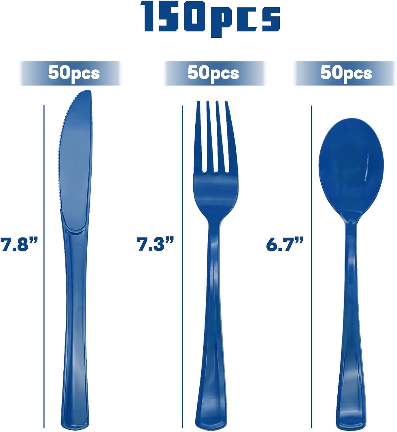 YUYAN-150 Pack Blue Plastic Silverware, Navy Blue Plastic Utensils ...