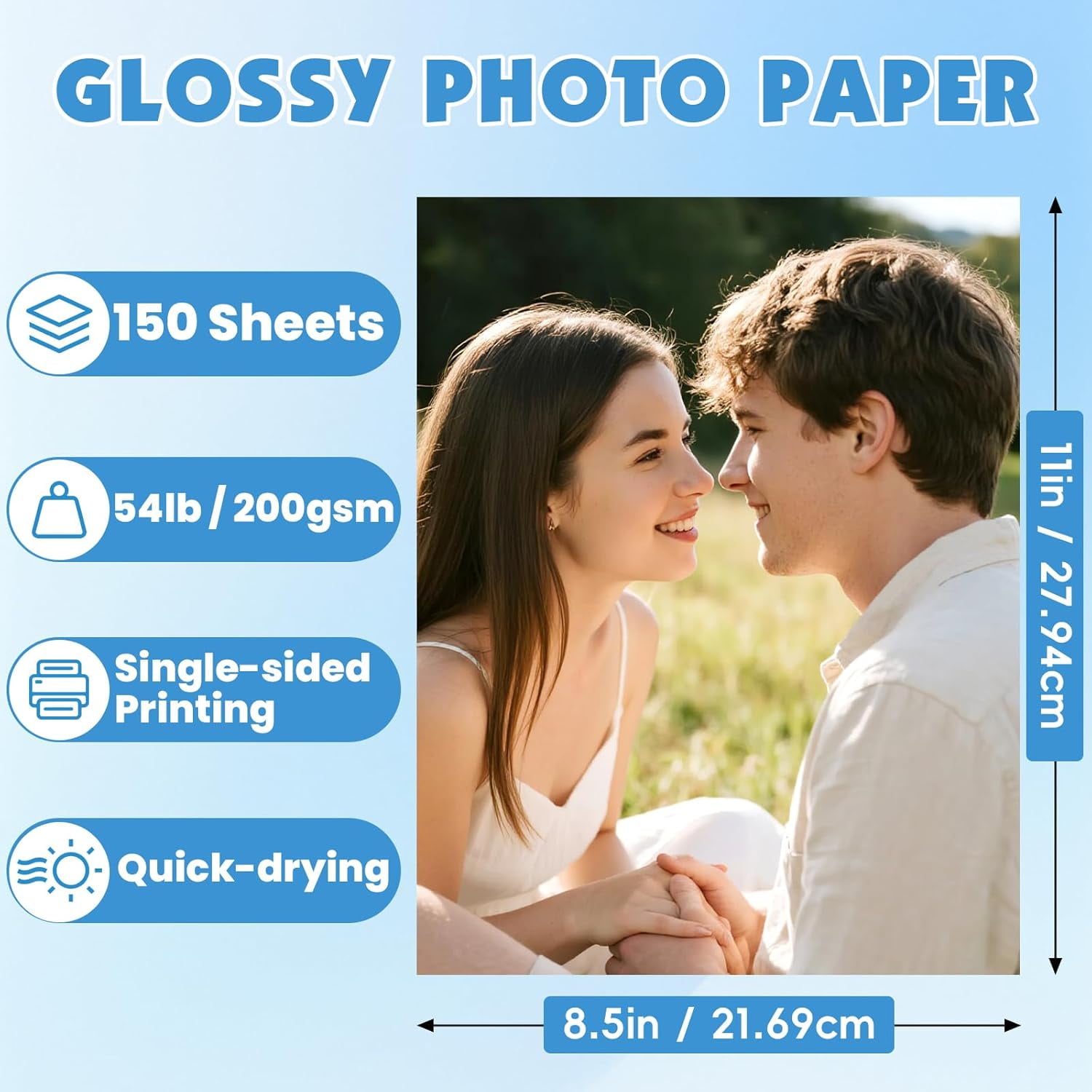 YUYAN-150 Sheets Glossy Photo Paper, 8.5in x 11in Inkjet Photo Printer ...