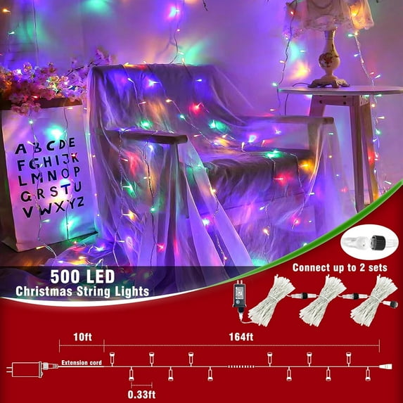 YUYAN-165ft Christmas Lights Outdoor Waterproof, 500 LED Chrismtas ...