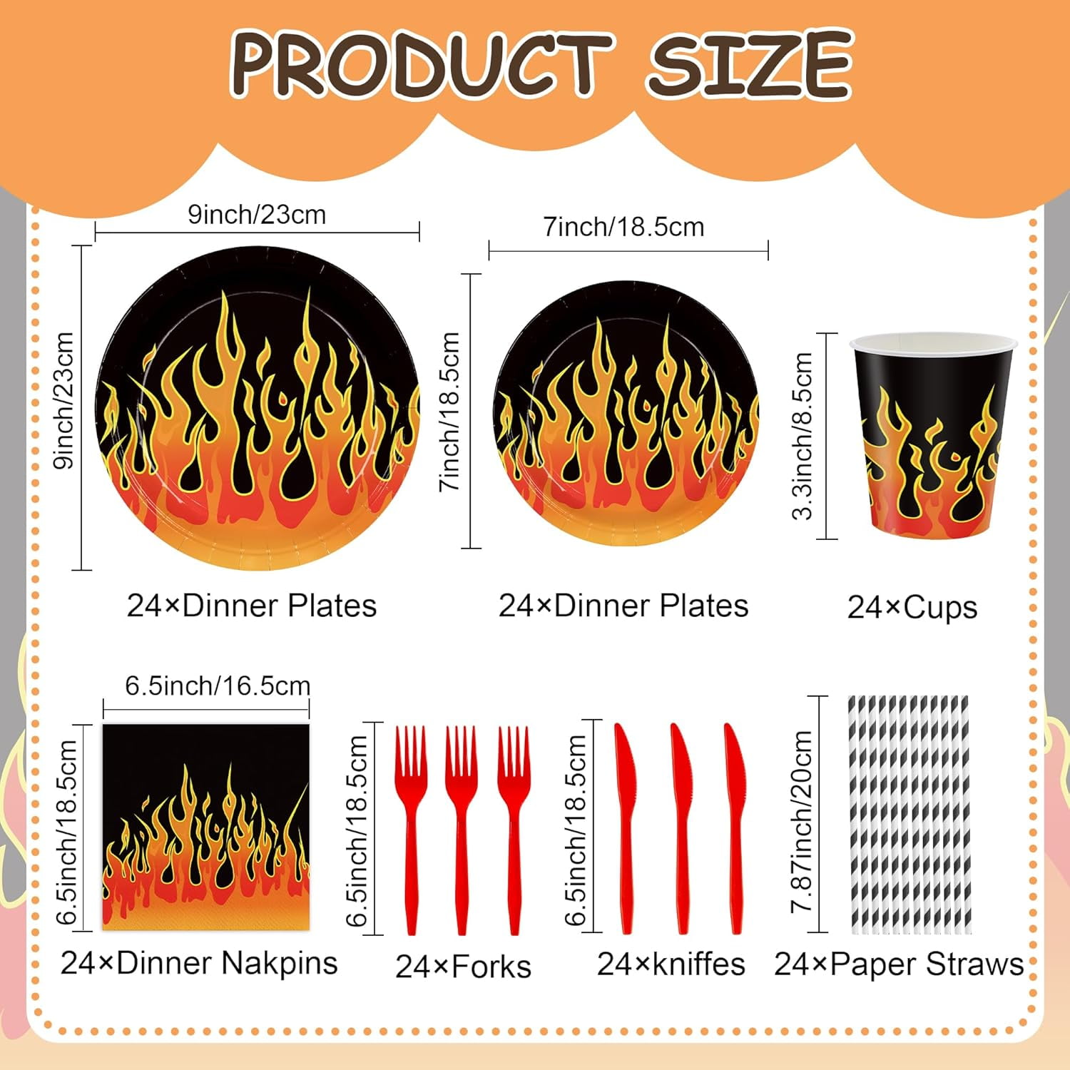 YUYAN-168PCS Flame Racing Party Supplies for Kids Boys Fire Plates and ...