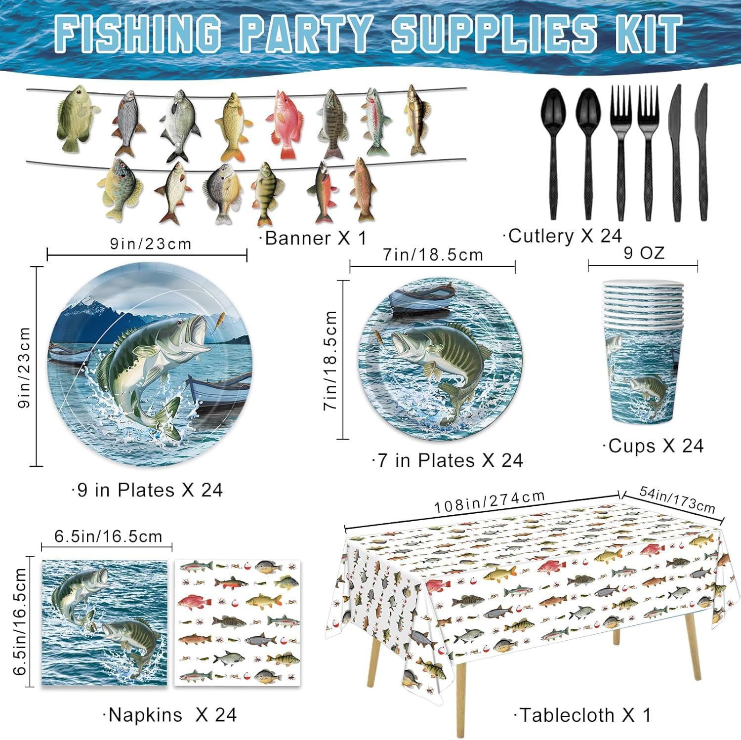 YUYAN-170PCS Gone Fishing Party Decorations Fishing Birthday Party ...