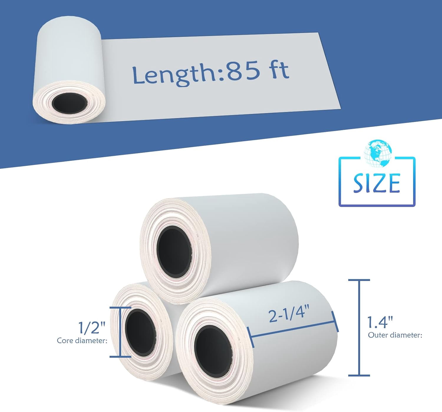 YUYAN-2-1/4" x 85' POS Cash Register Roll Thermal Receipt Paper White ...