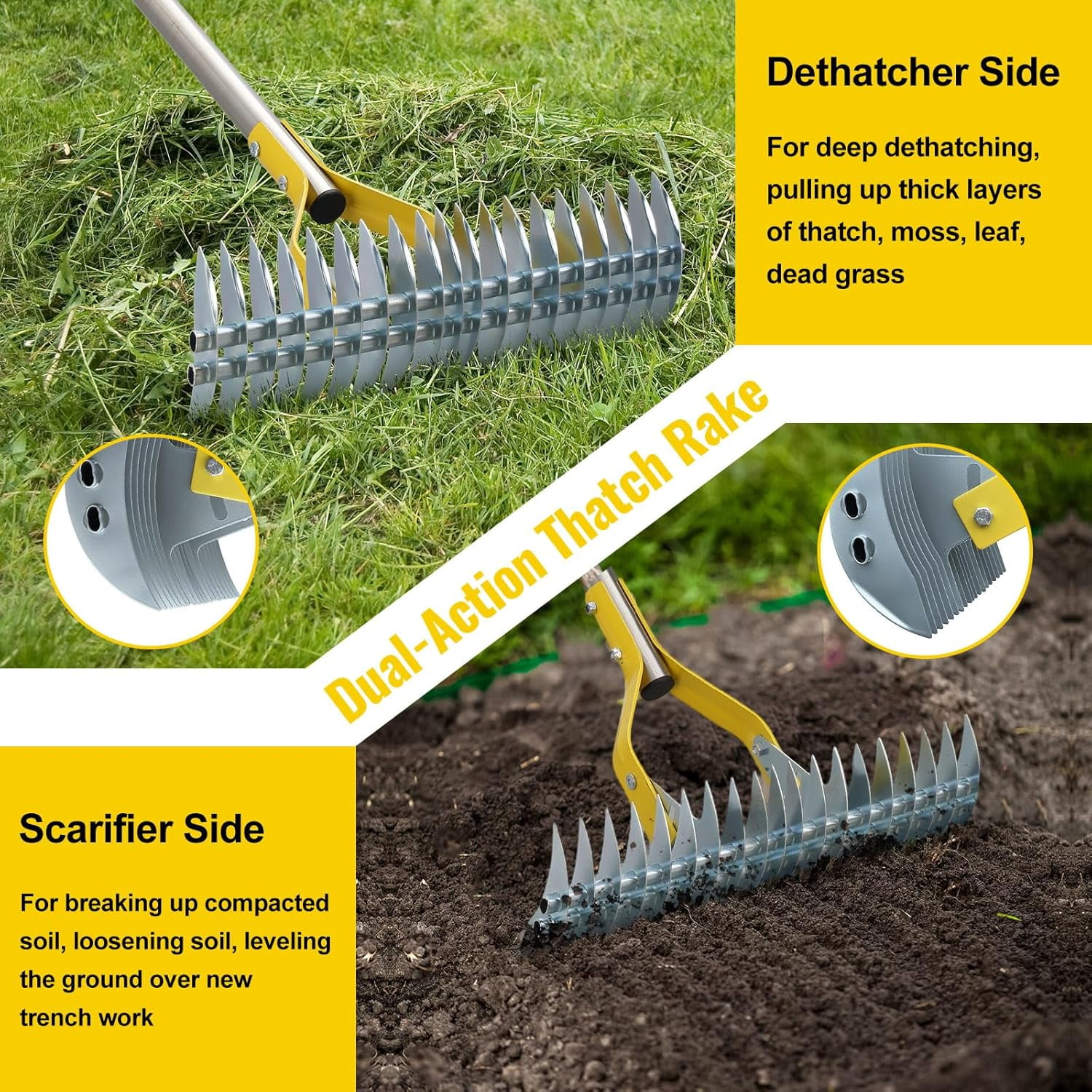 YUYAN-2 in 1 Rake: Stainless Steel Garden Rake for Leaves,Thatch,55 ...