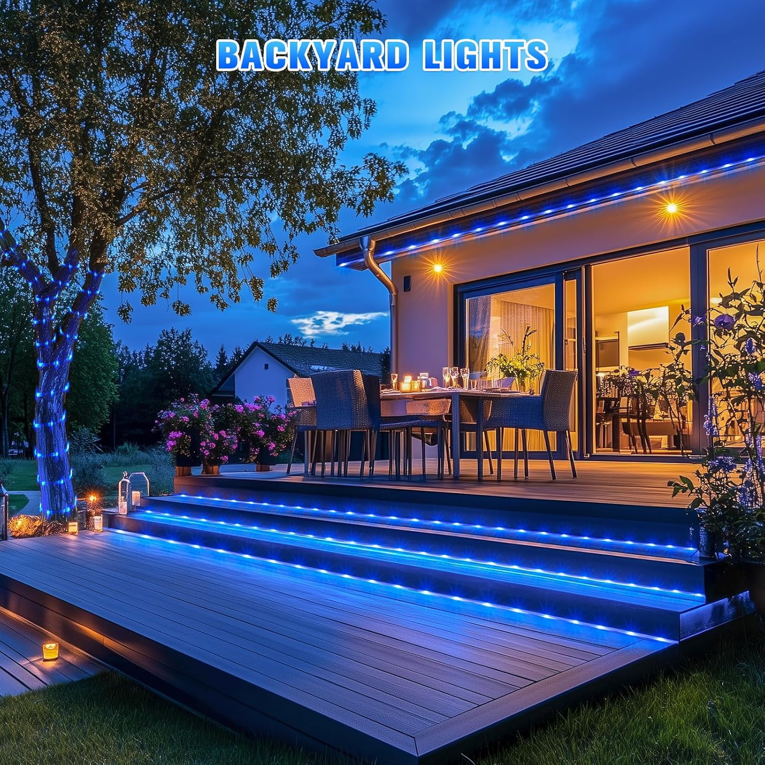 YUYAN-2 * 200 LED Blue Solar Rope Lights, 66ft IP 65 Waterproof Solar ...