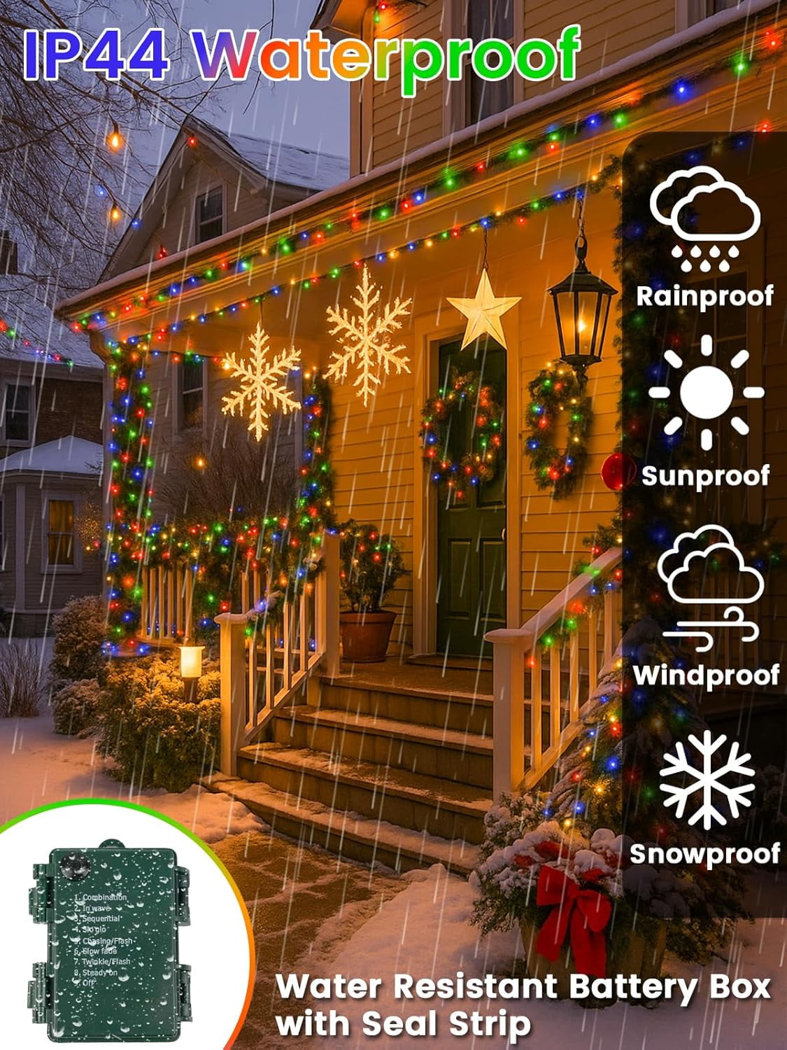 YUYAN-2 Pack Battery Operated Christmas Lights with Timer, 66FT 200 LED ...