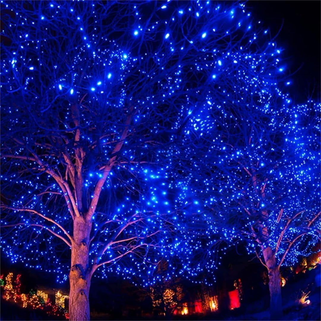 YUYAN-2 Pack Blue Solar Christmas Lights, Each 66ft 200 LED String ...