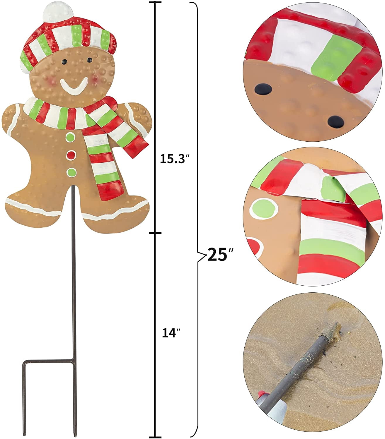 YUYAN-2 Pack Christmas Metal Stakes, 24.8 inch Gingerbread Boy and Girl ...