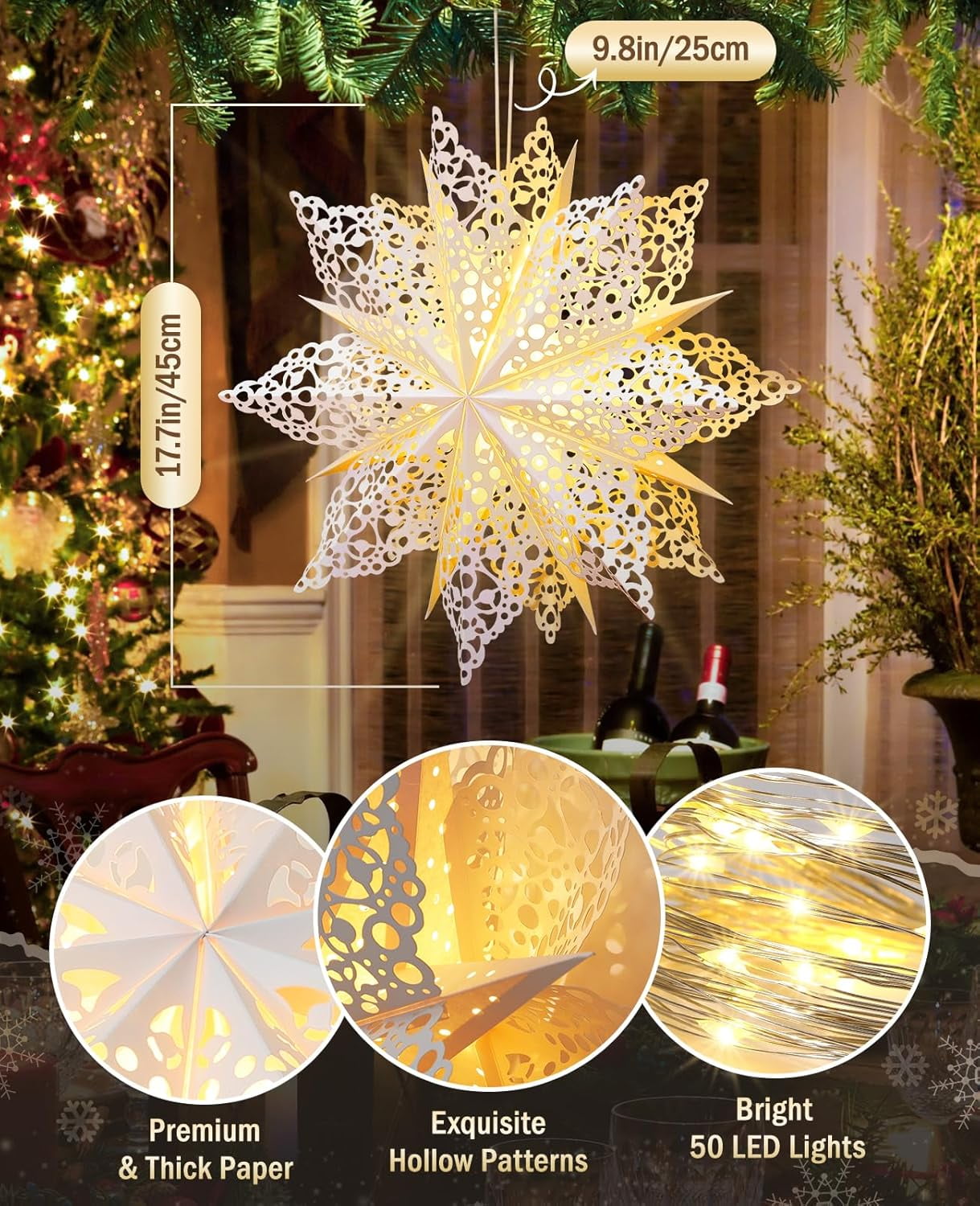 YUYAN-2 Pack Christmas Paper Star Lantern, 17.7\u201d Hanging Paper ...