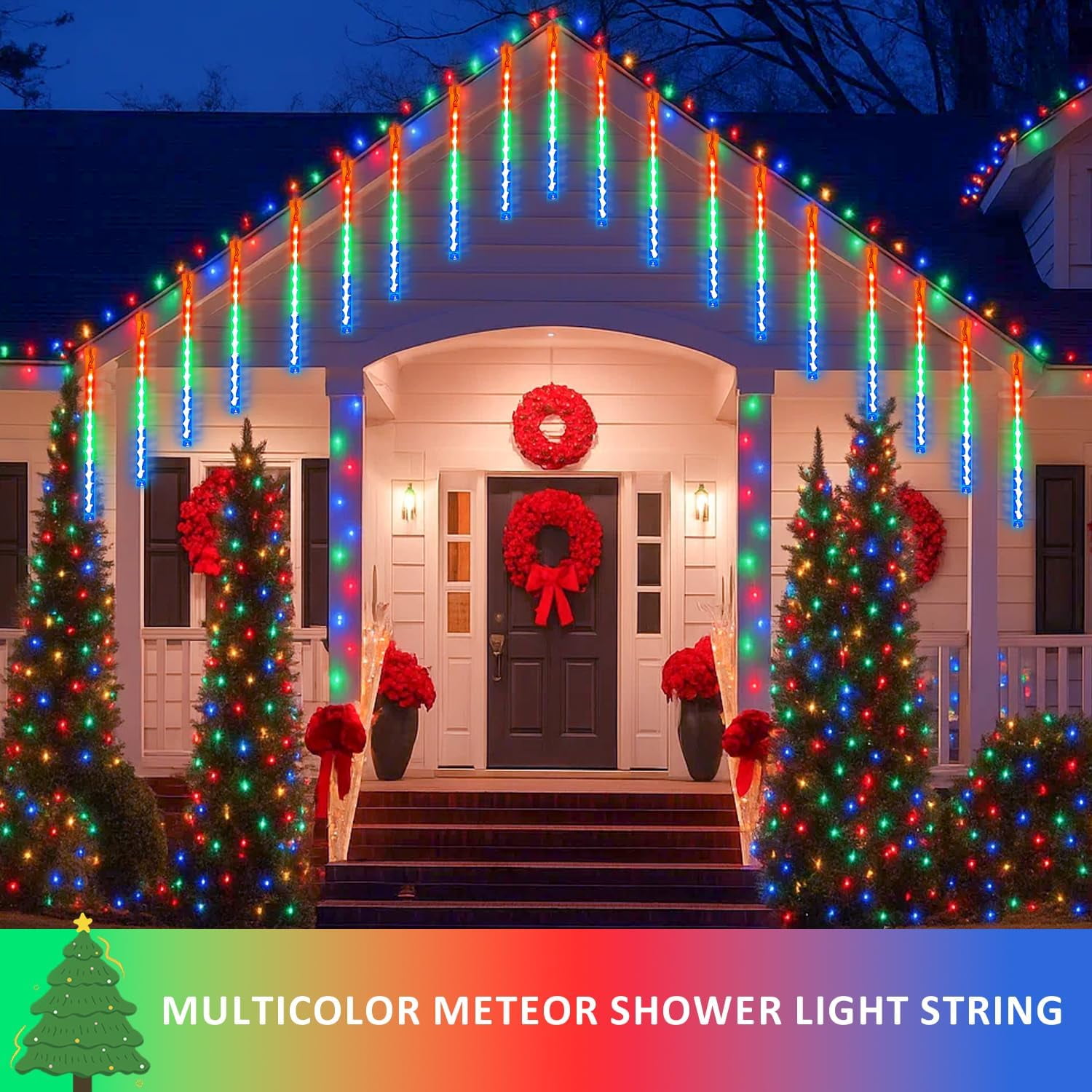 YUYAN-2-Pack Extendable Meteor Shower Christmas Lights Outdoor, 16 ...