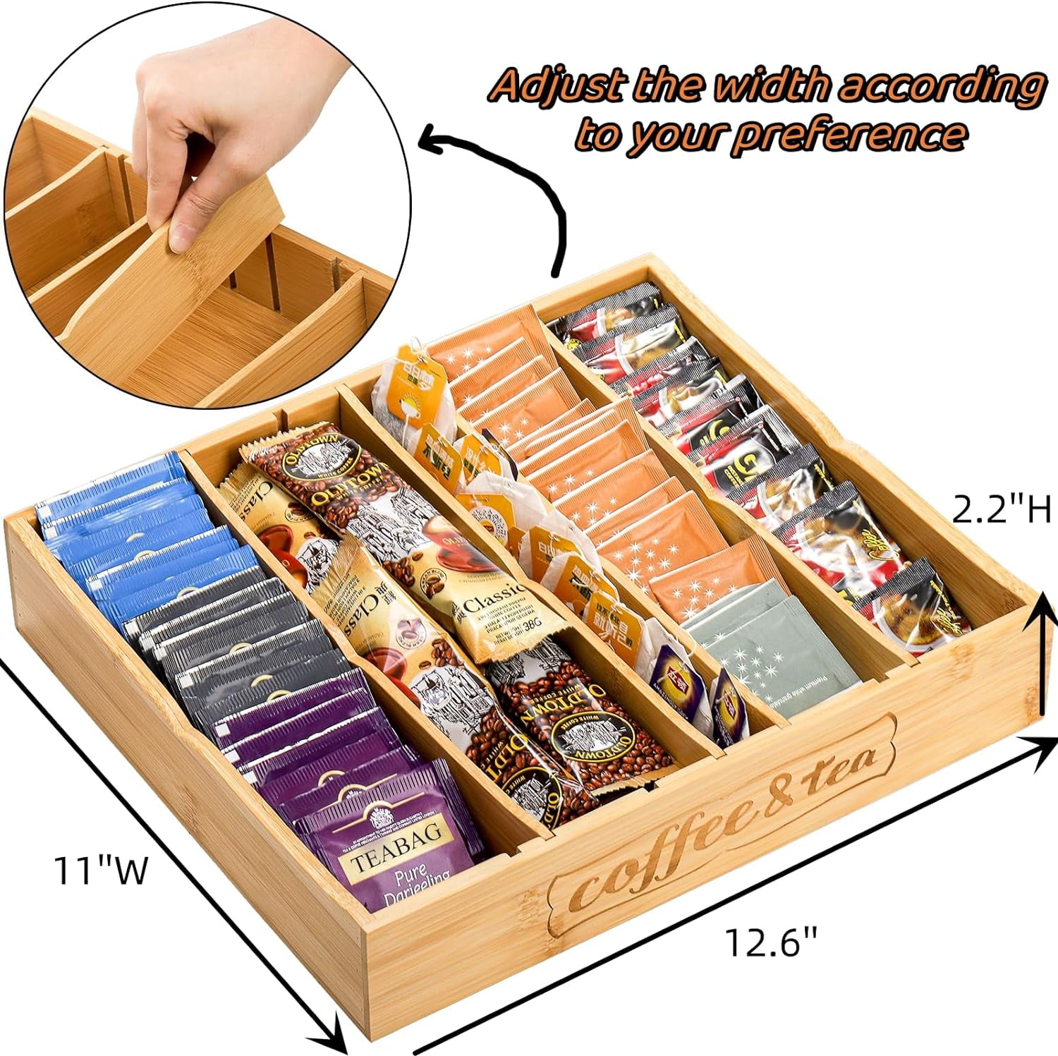 YUYAN-2 Pack K Cup Holder for Drawers, Bamboo Tea Bag Organizer with ...