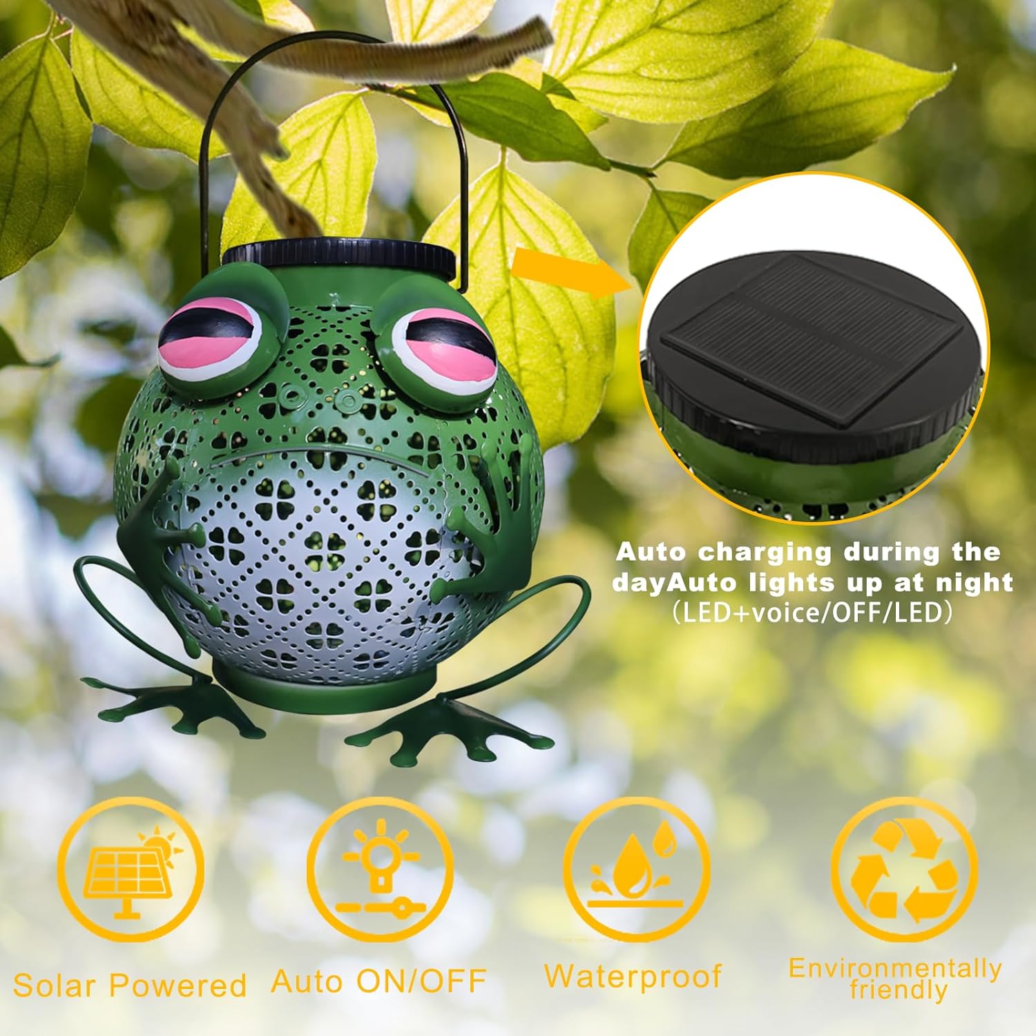 YUYAN-2 Pack Solar Lanterns Outdoor Waterproof Frog Metal Hanging ...