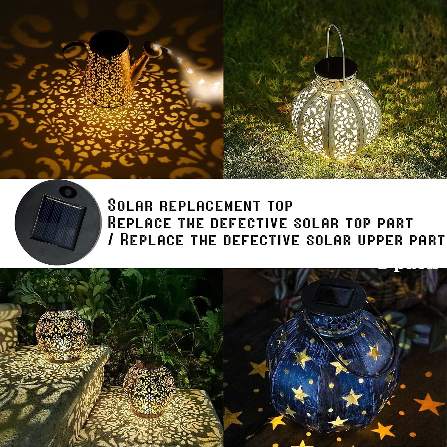 YUYAN-2 Pack Solar Watering Can String Lights Replacement Top - Round ...