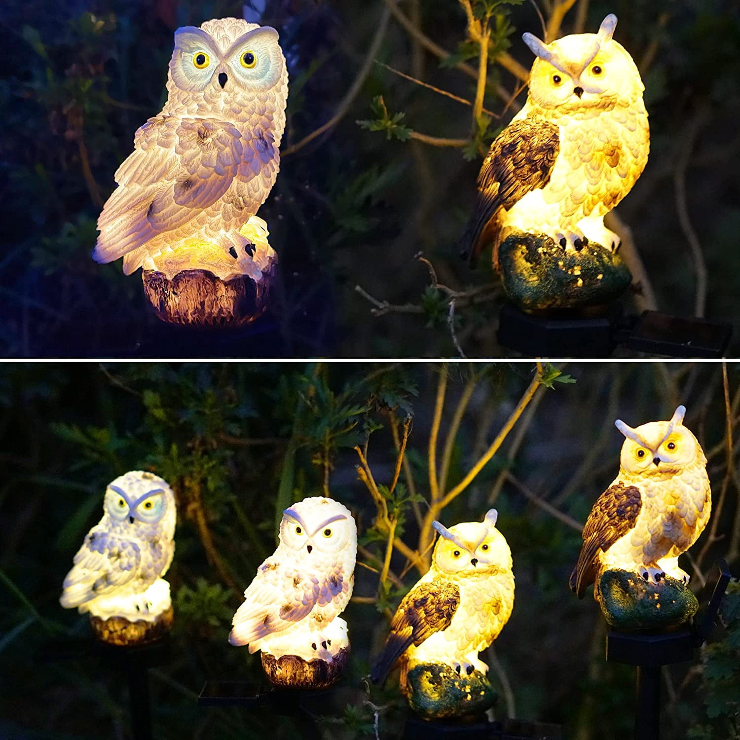 YUYAN-2 Packs Owl Solar Lights Outdoor Figurine Lights Owl Decor Solar ...