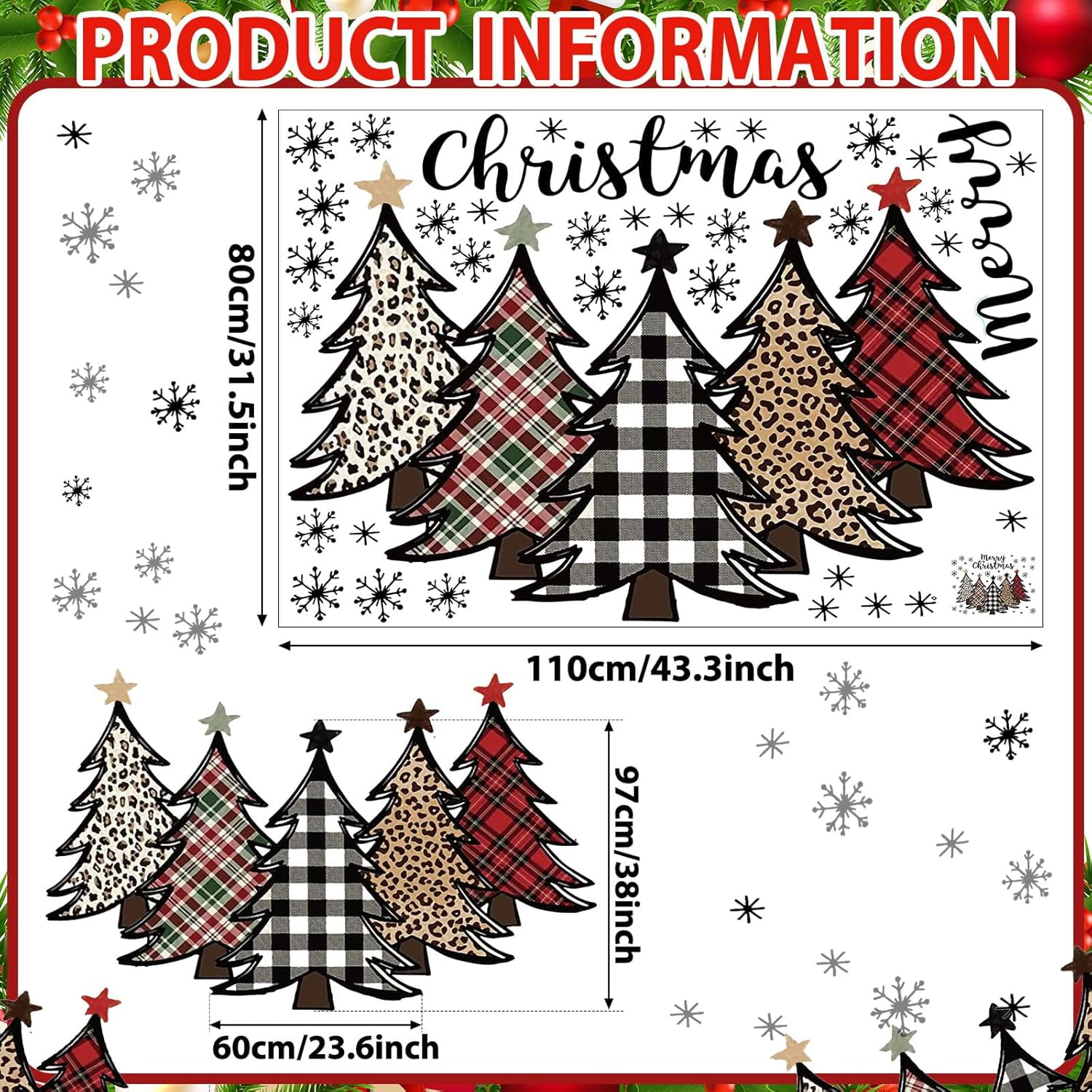 YUYAN-2 Pcs Large Christmas Tree Wall Decals 44 x 32 Merry Christmas ...