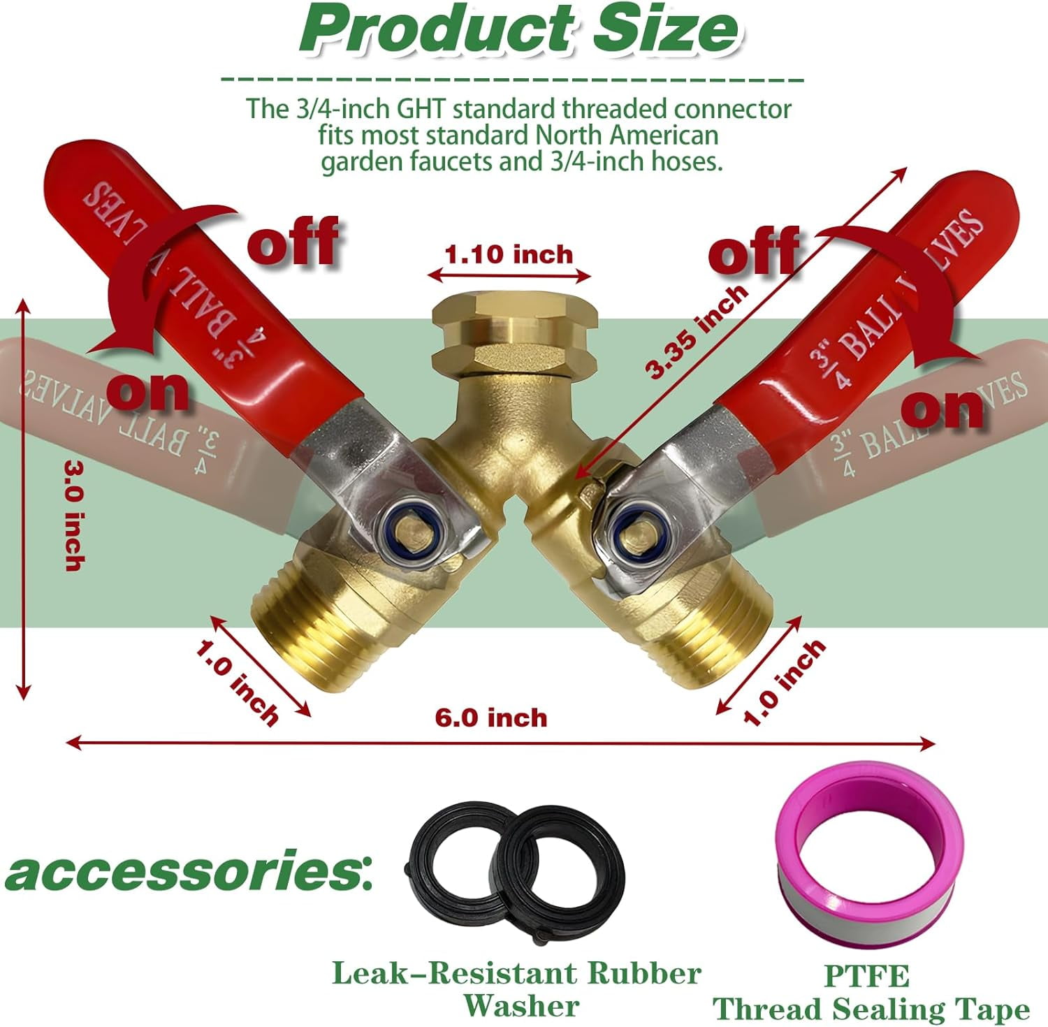 YUYAN-2 Way Garden Hose Splitter, Solid Brass High Flow Spigot Splitter ...