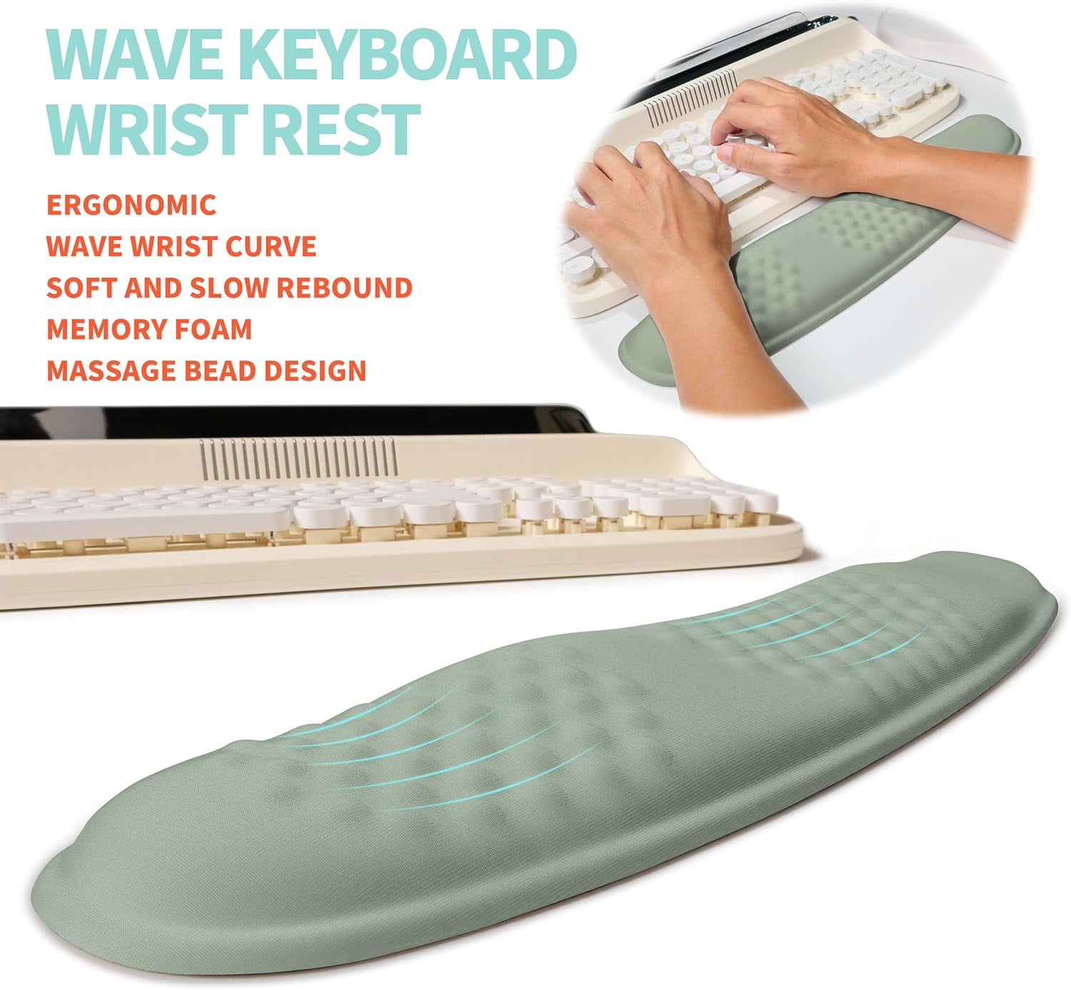 YUYAN-2-in-1 Ergonomic Set, Wave Rise Keyboard Wrist Rest and Massage ...