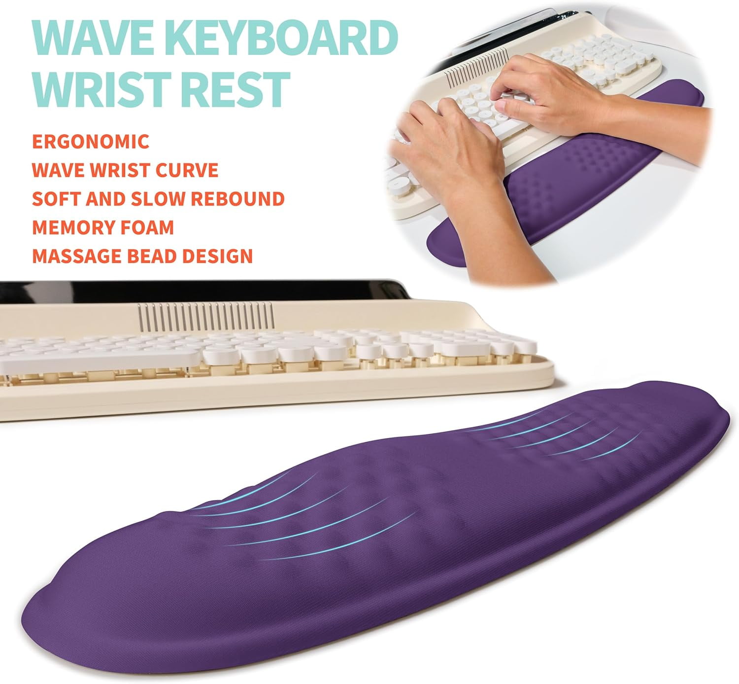 YUYAN-2-in-1 Ergonomic Set, Wave Rise Keyboard Wrist Rest and Massage ...