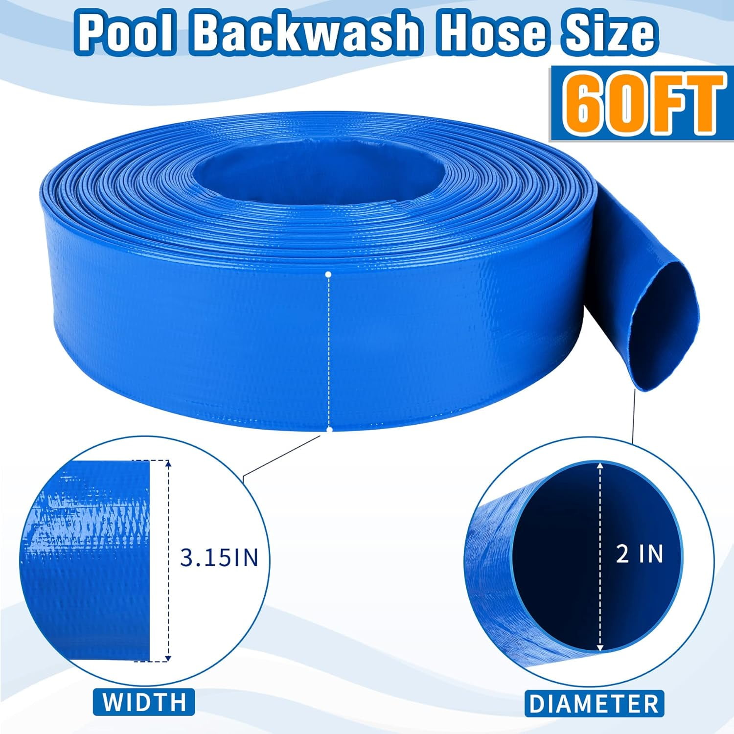 YUYAN-2 IN x 60FT Pool Backwash Hose Heavy Duty Drain Discharge Double ...