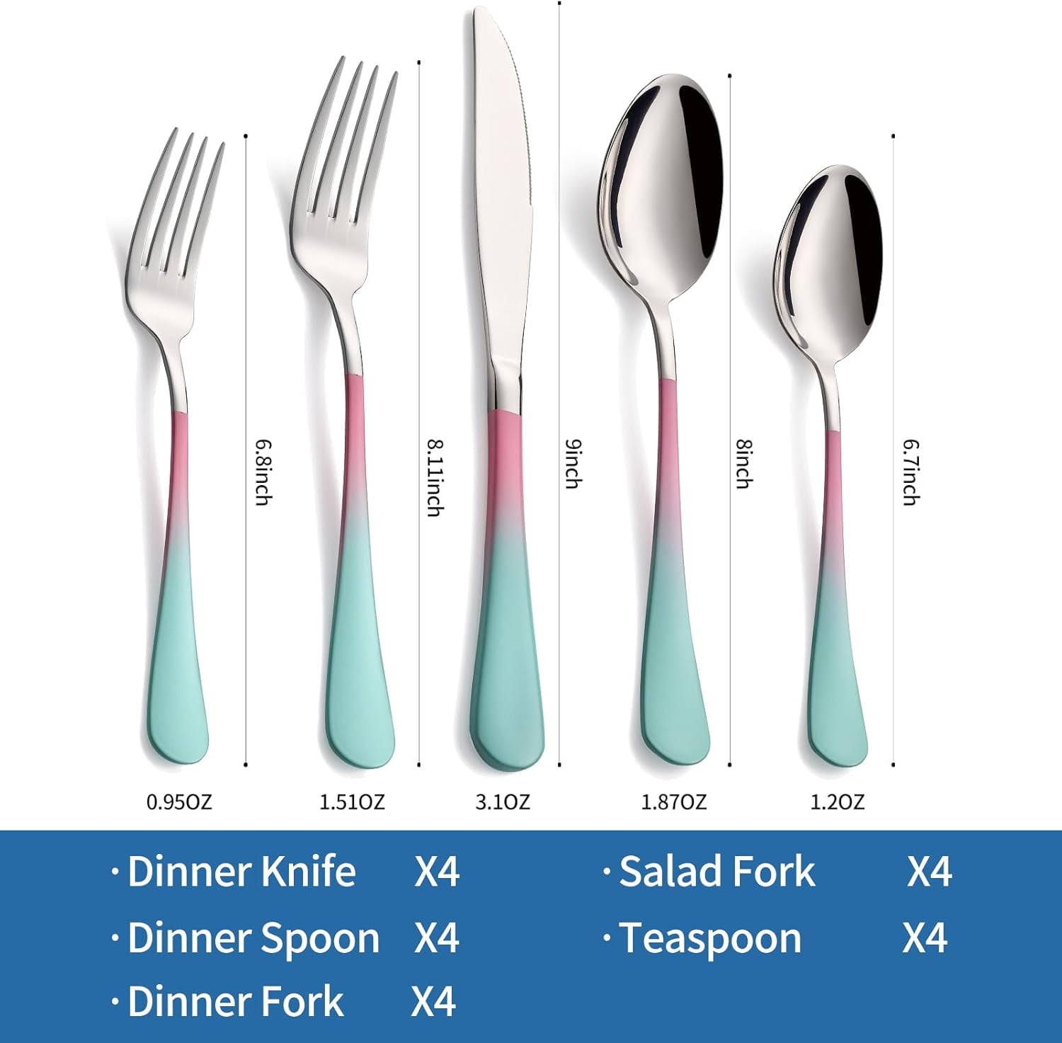YUYAN-20-Piece pink & green Silverware Set,18/0 Stainless Steel ...