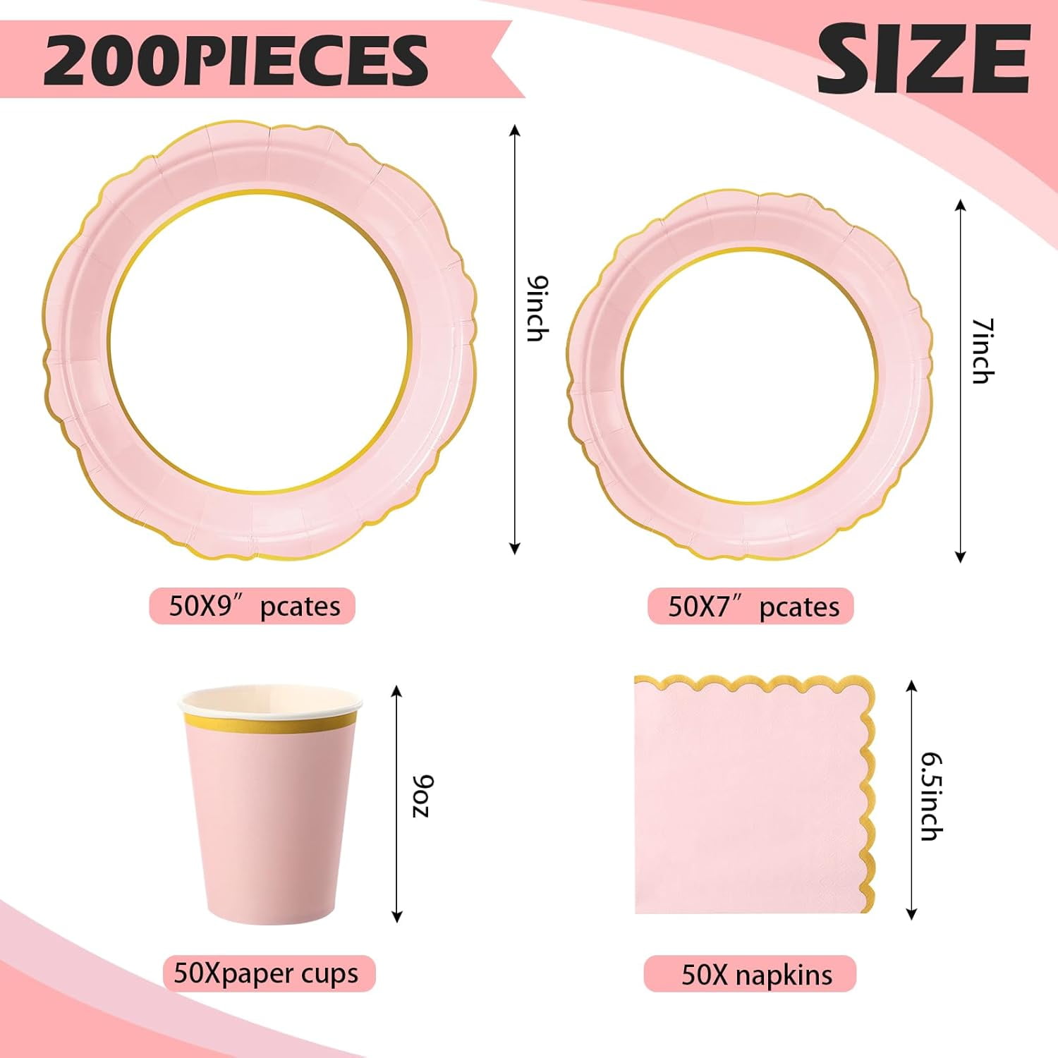 YUYAN-200 Pcs Disposable Paper Plates Cups and Napkins Party Supplies ...