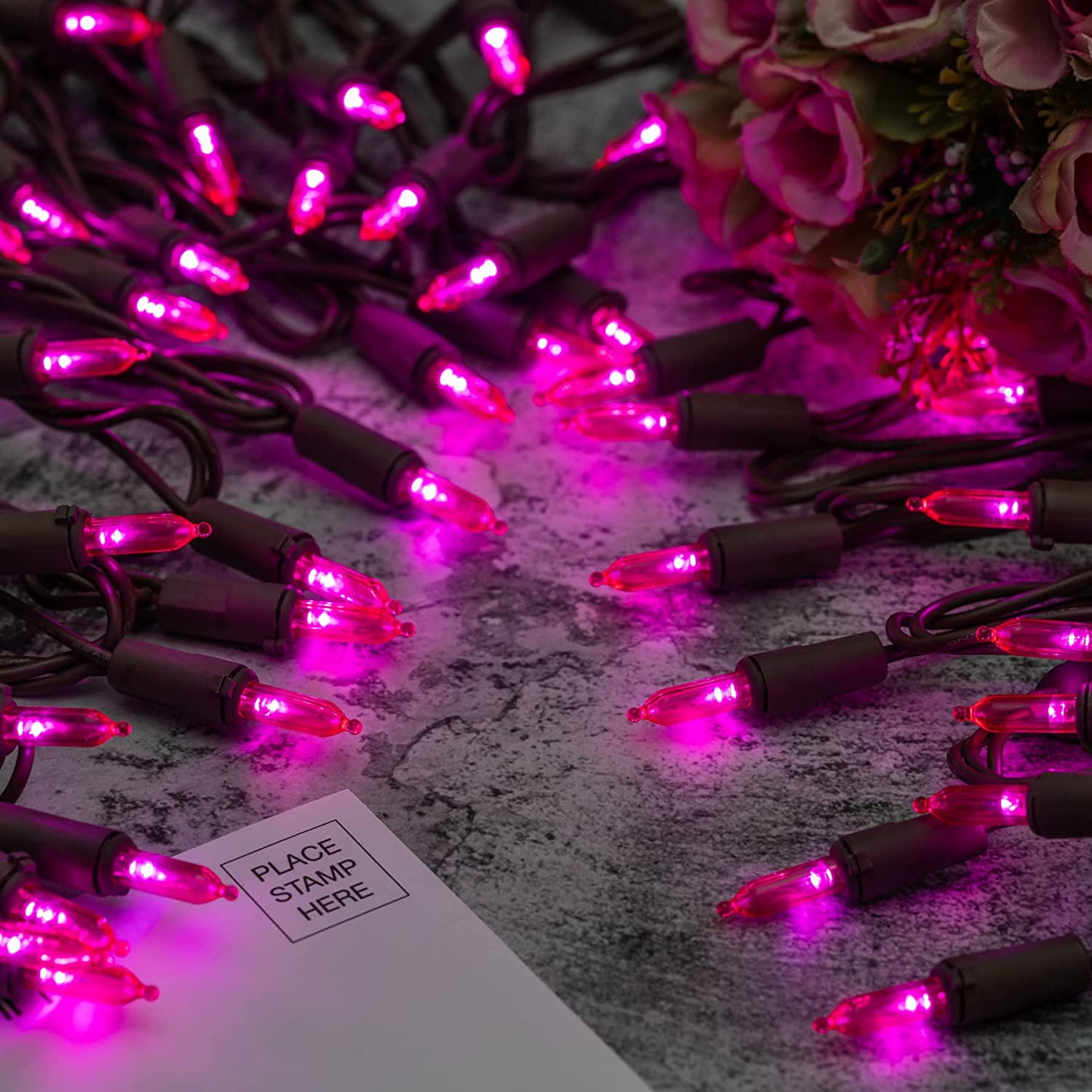 YUYAN-200 Pink LED Christmas Lights, 66 Feet Brown Wire UL Certified ...