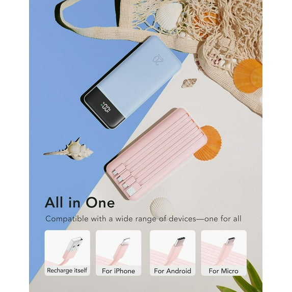 YUYAN-20000mAh Portable Charger with Built in Cables, 22.5W Travel ...