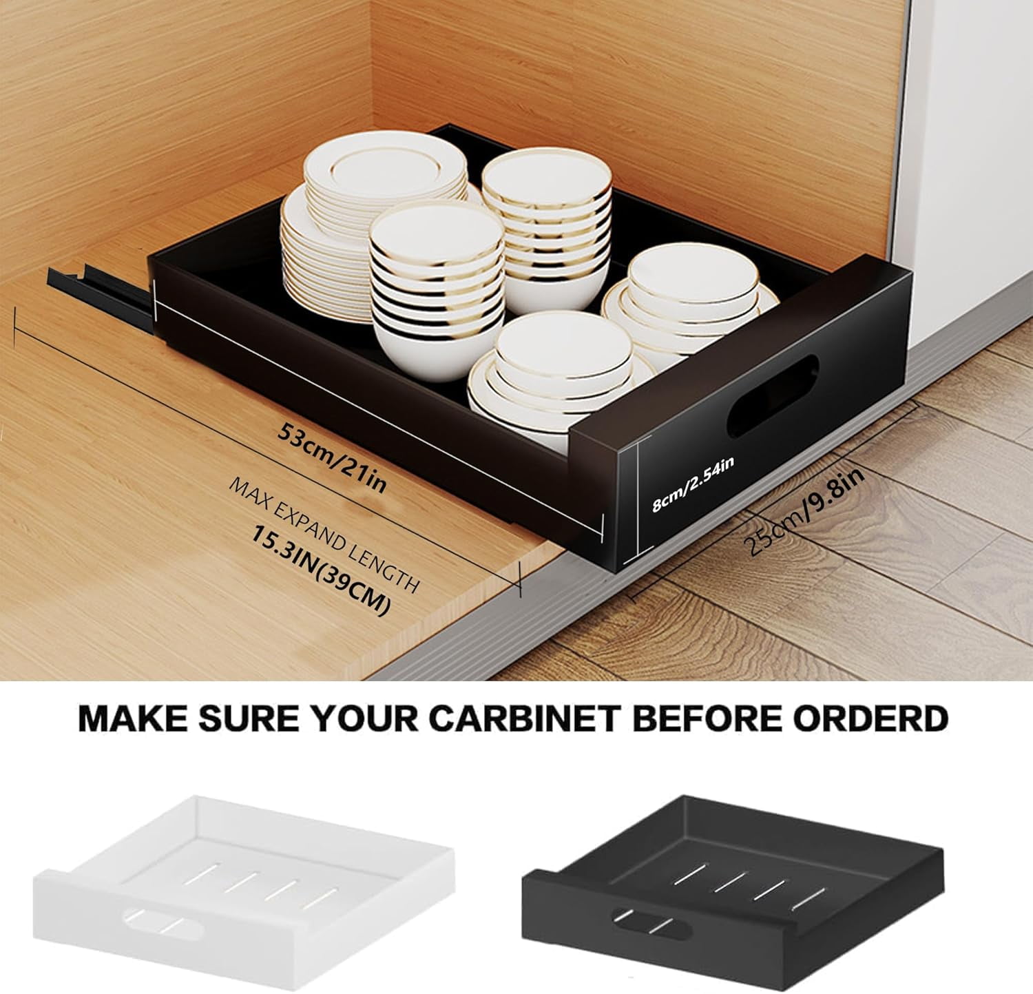 YUYAN-21'' Deep Pull Out Drawers for Cabinets, 10" W x 21'' D x 3.1" H ...