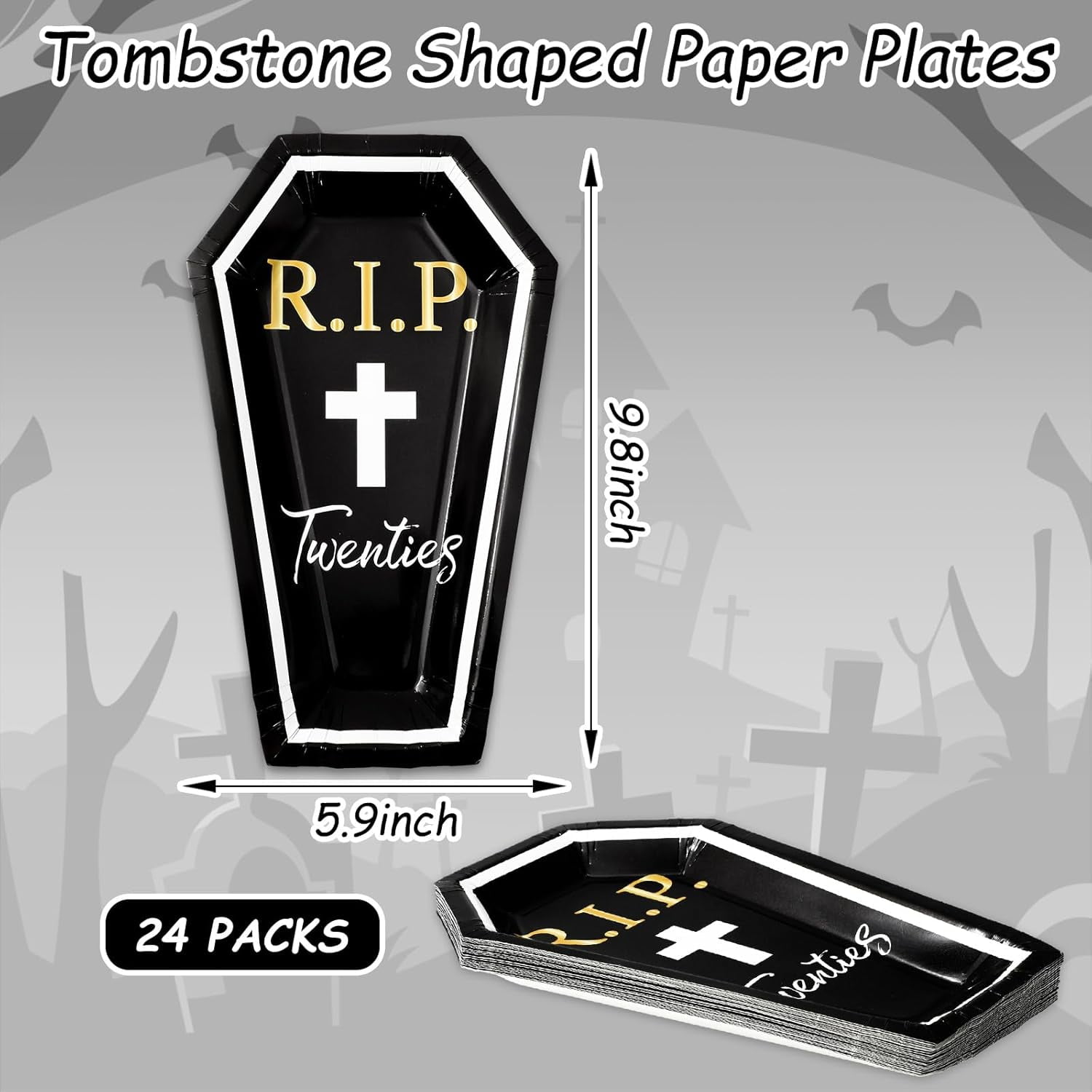 YUYAN-24 Pcs Death to My 20s Paper Plate Disposable Plate Black White ...