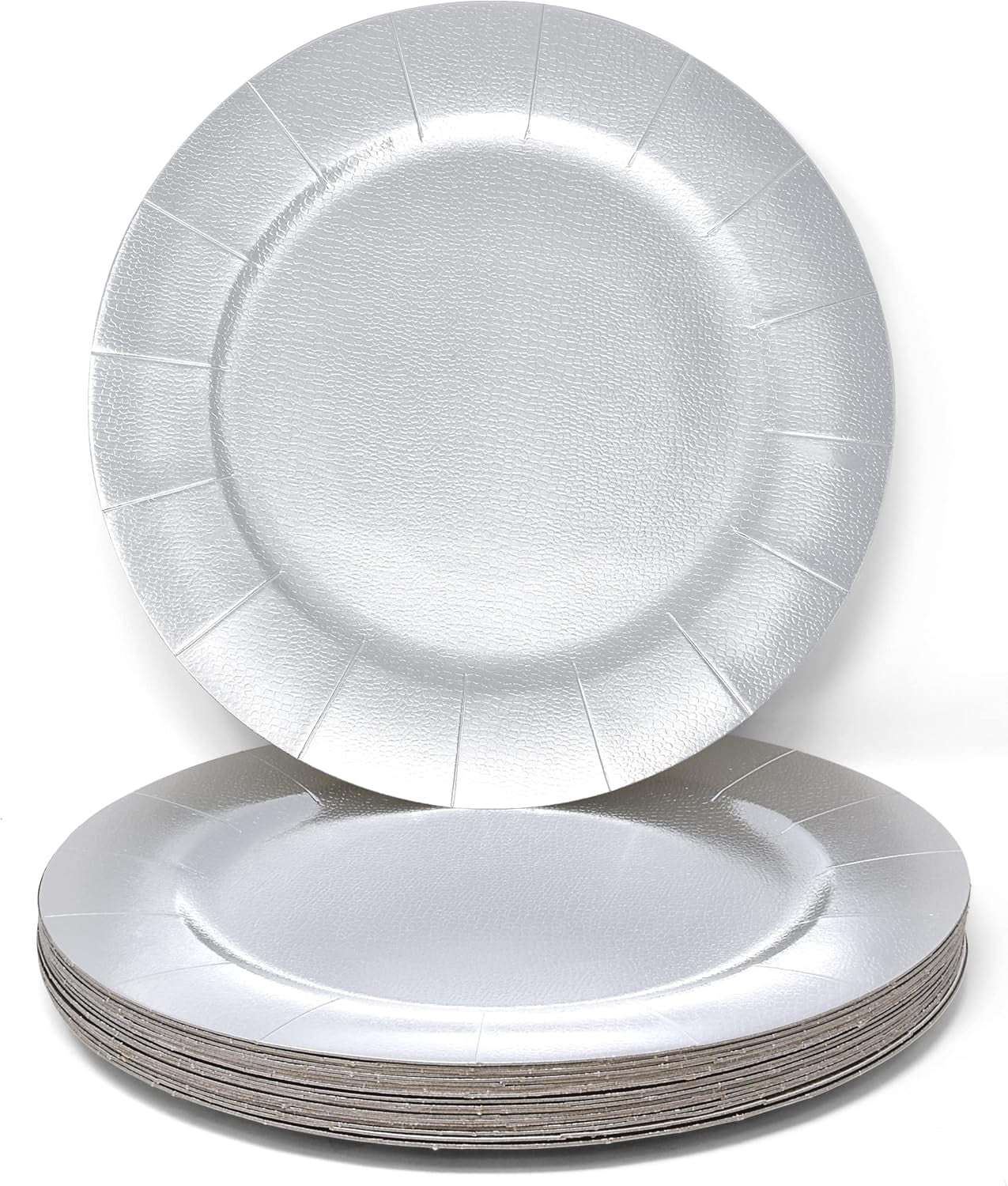 YUYAN-24 Pcs Silver Round Disposable Charger Plates 13" Heavy Duty ...