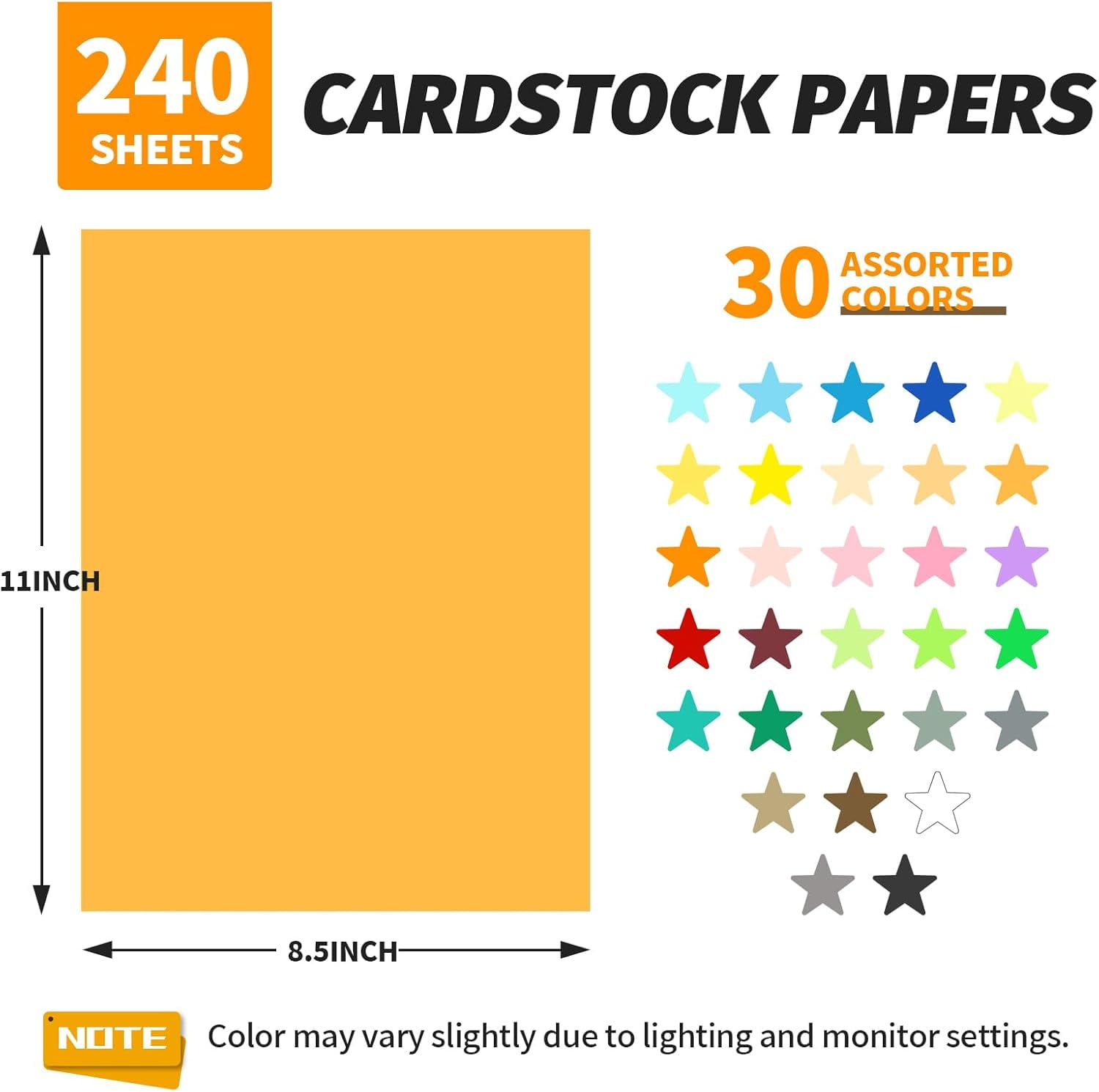 YUYAN-240 Sheets 8.5" X 11" Colored Cardstock Bulk, 30 Assorted Colors ...