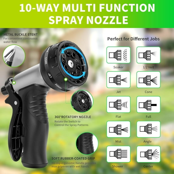 YUYAN-25 FT Garden Hose with 10 Functions Adjustable Spray Nozzle ...