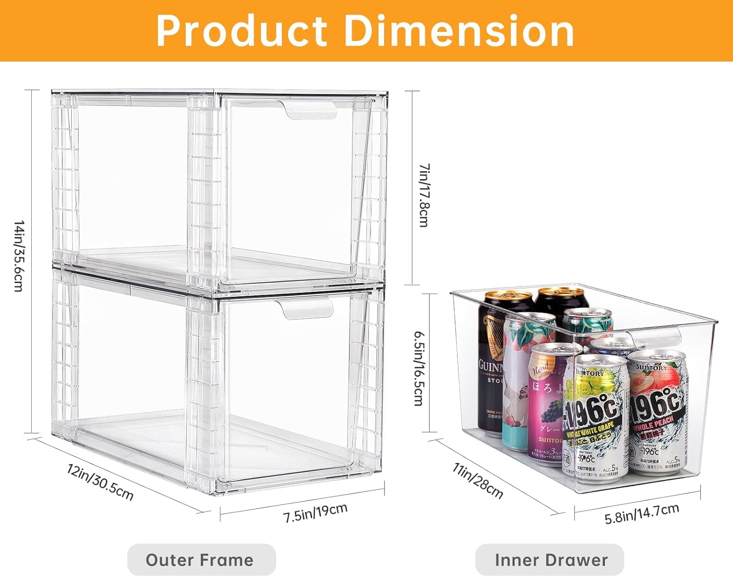 YUYAN-2Pack Large Stackable Kitchen Storage Drawers, Clear Foods ...