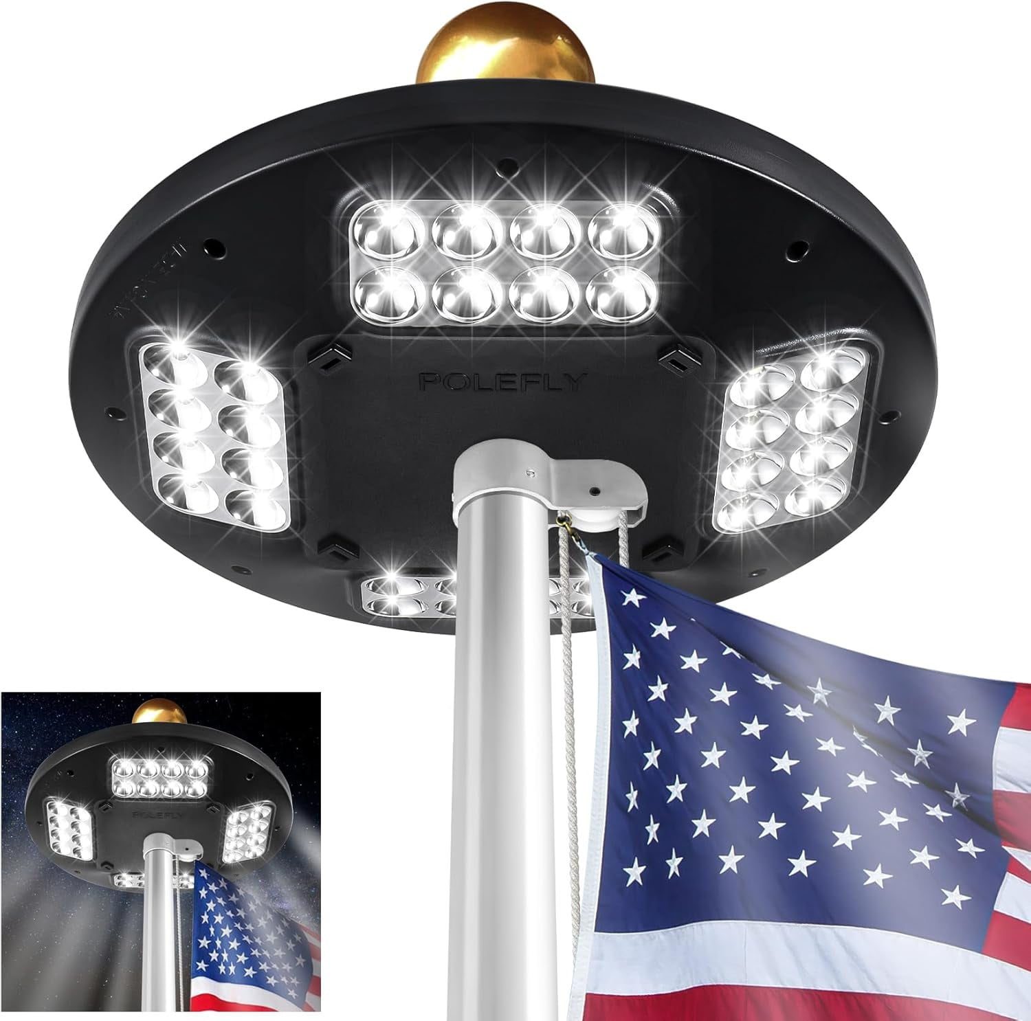 YUYAN-2nd Gen Flag Pole Light Solar Powered,36 LED Ultra Bright Solar ...