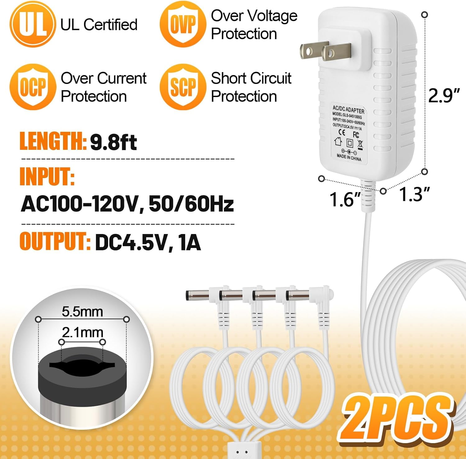 YUYAN-2pcs 4.5V Power Adapter Compatible with Lemax Christmas Village ...