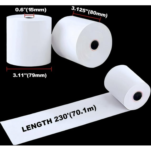 YUYAN-3 1/8 x 230 Thermal Paper Receipt Rolls, 10 rolls Credit Card ...