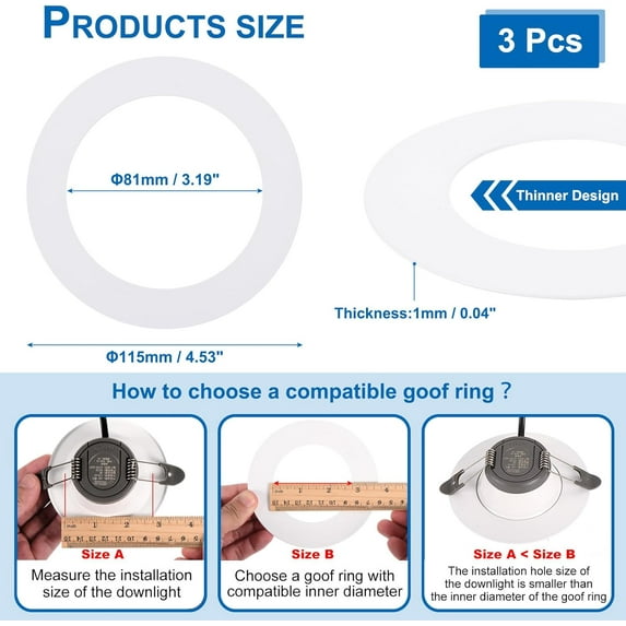 YUYAN-3.19" ID 4.53" OD Goof Rings for Recessed Light, 3 Pack Matte ...
