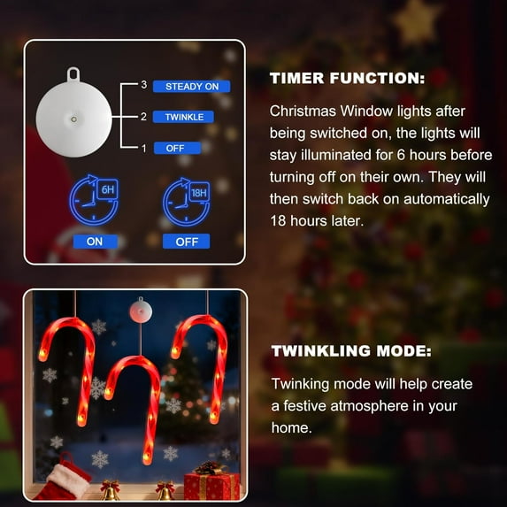 YUYAN-3 Pack Christmas Window Lights Decorations with Timer,Battery ...