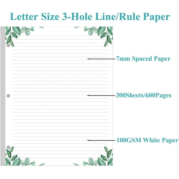 YUYAN-(3-Pack) Letter Size Lined Refill Paper, 3-Hole Punched Ruled ...